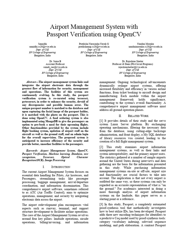 Airport Management System With Passport Verification Using OpenCV | PDF | Optical Character ...