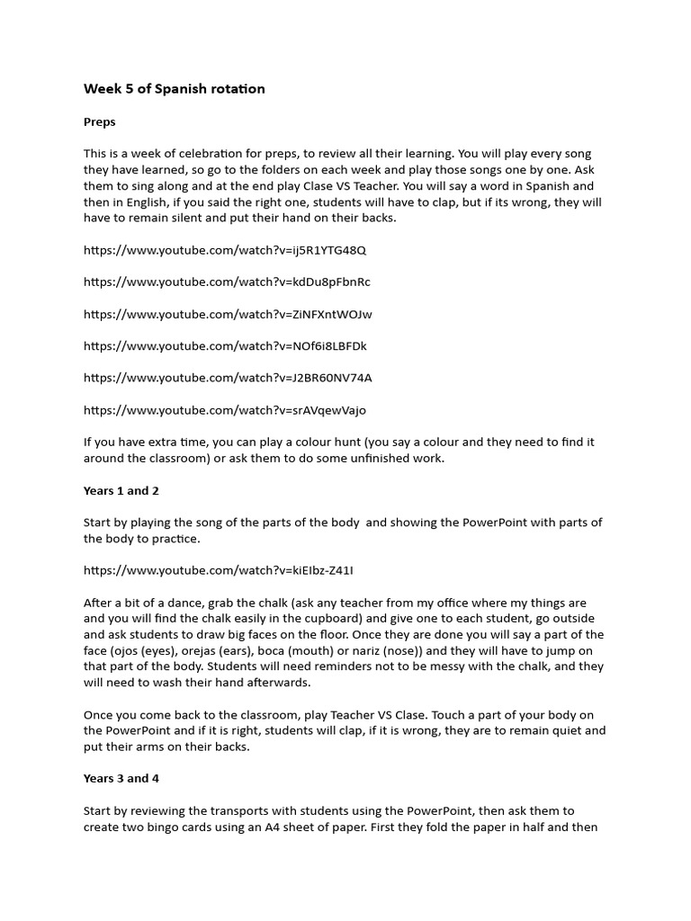Week 5 of Spanish Rotation | PDF | Language Arts & Discipline