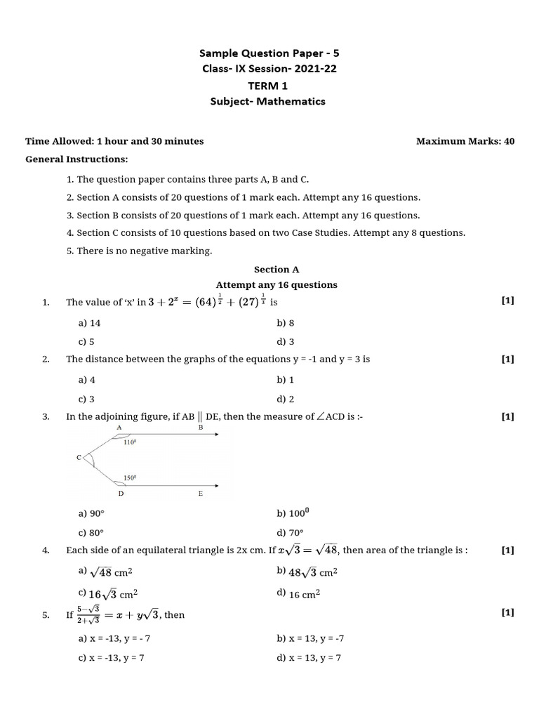 Sample Question Paper - 25 | PDF | Triangle | Elementary Geometry