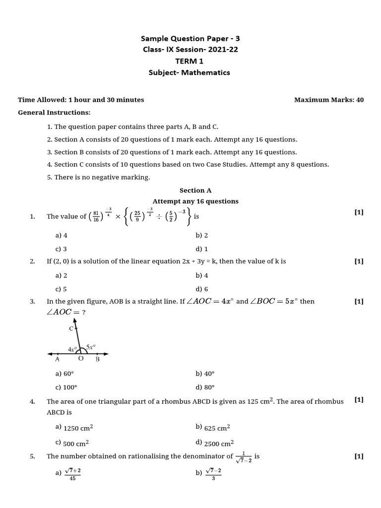 Sample Question Paper - 23 | PDF | Equations | Elementary Geometry
