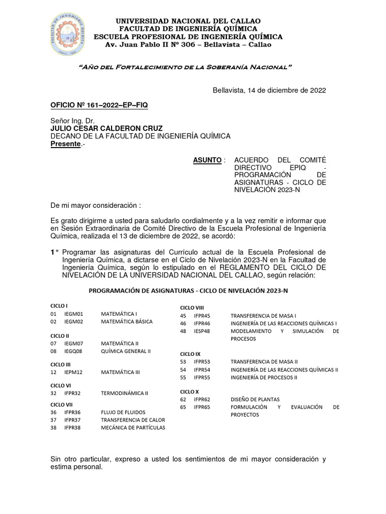 Oficio #161-2022 ACUERDO DEL COMITÉ DIRECTIVO EPIQ - PROGRAMACIÓN DE ...