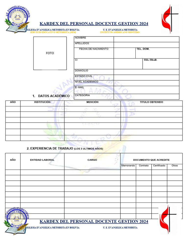 Kardex Del Personal Docente Gestion 2024 Montero | PDF