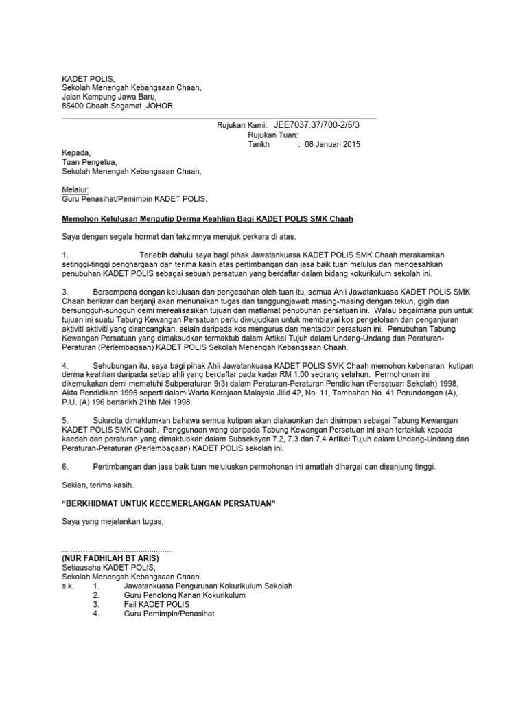 8.0 Surat Permohonan Mengutip Derma | PDF