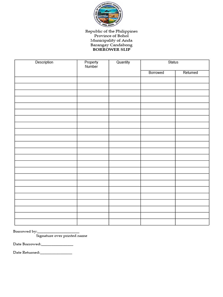 Borrower Slip Template for Schools | PDF