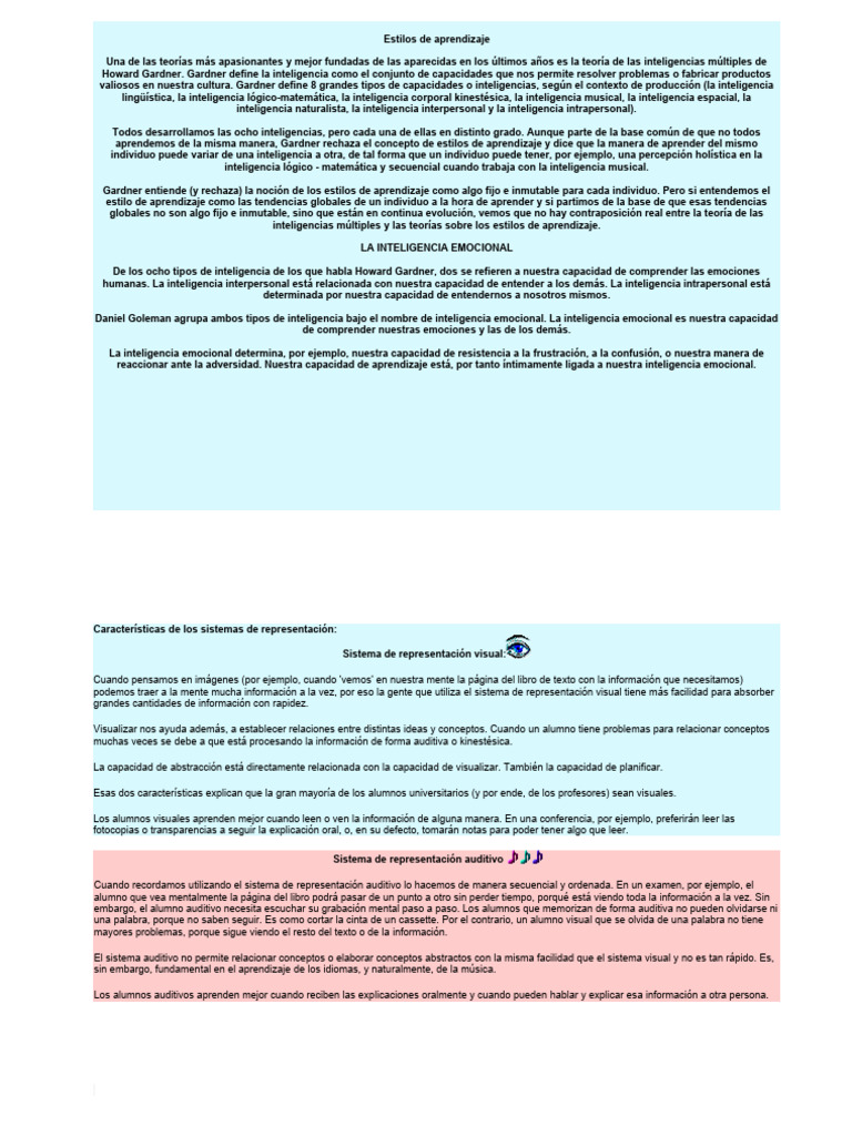 Estilos de Aprendizaje | PDF | Aprendizaje | Inteligencia