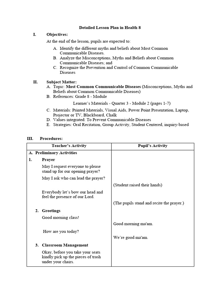 Detailed Lesson Plan in Health 8need To Edit | PDF | Infection | Influenza