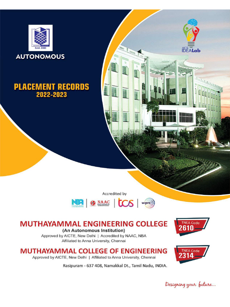 Muthayammal Engineering Institutions Placement Records 2022 2023 | PDF