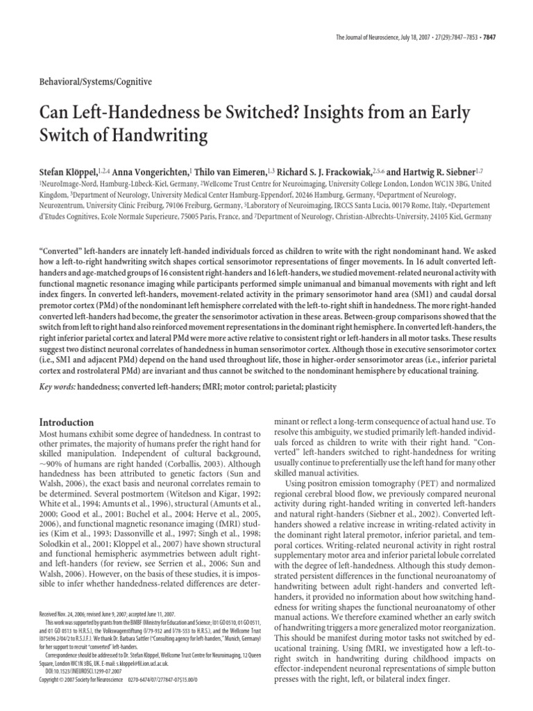 Can Left-Handedness Be Switched Insights From An Early Switch of ...