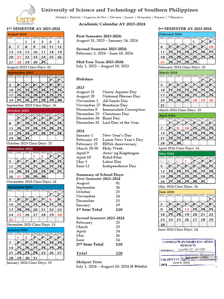 USTP Academic Calendar 2023-2024 | PDF | Academic Term | Academia