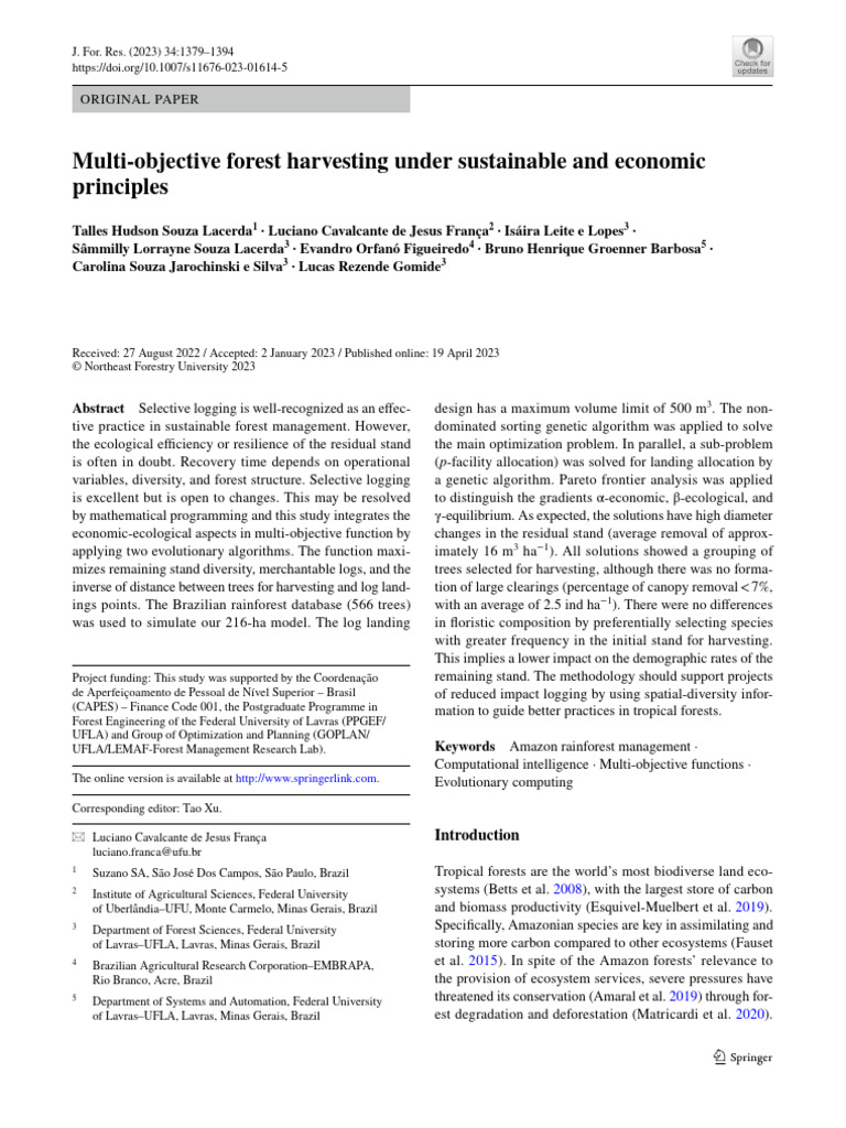 Multi Objective Forest Harvesting Under Sustainable and Economic Principles | PDF | Mathematical ...