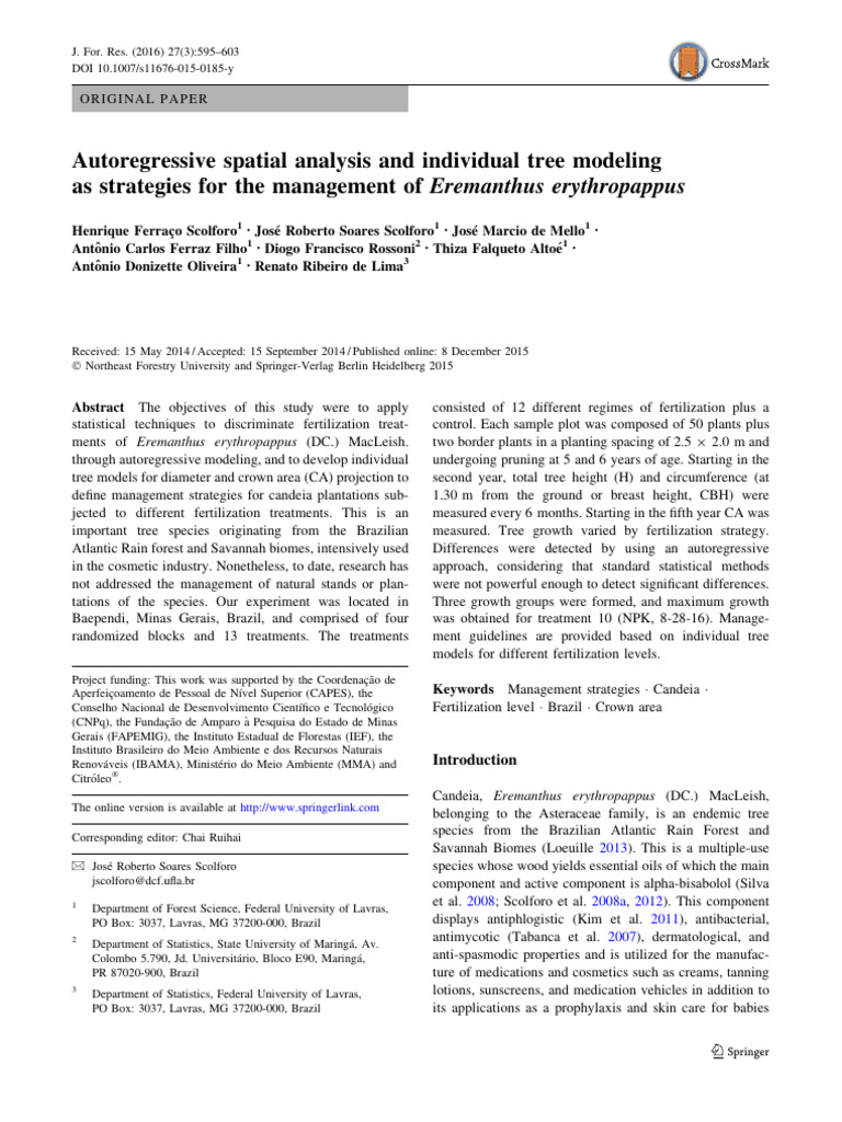 Autoregressive Spatial Analysis and Individual Tree Modeling As Strategies For The Management of ...