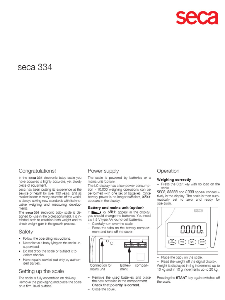 Seca 334 User Manual | PDF | Weight | Mains Electricity