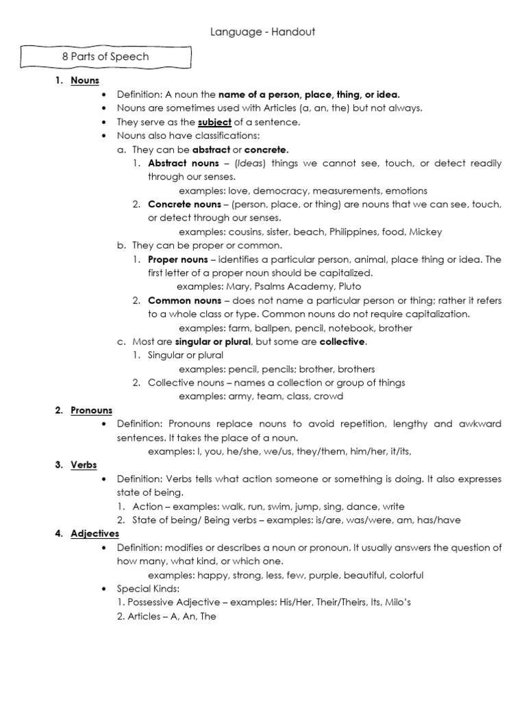 Language - Handouts | Download Free PDF | Adverb | Noun