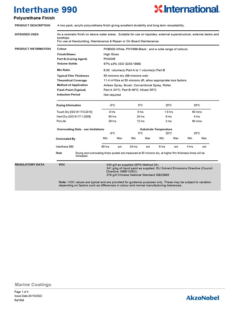 Interthane 990 Eng A4 20221020 | PDF | Paint | Varnish