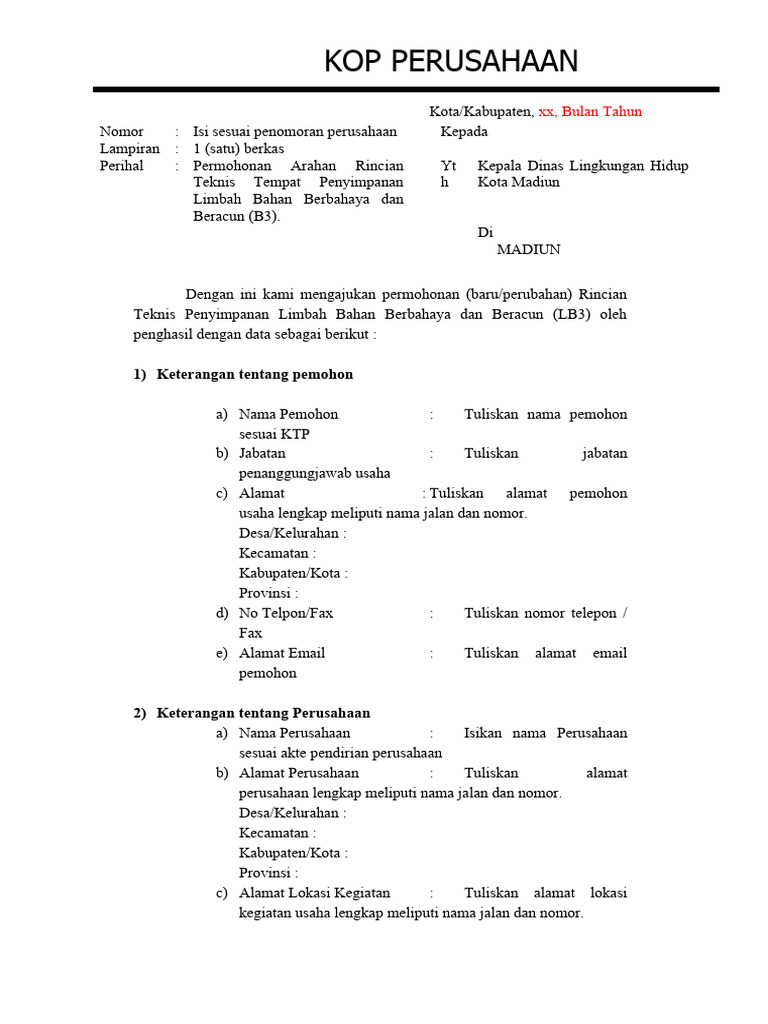 Contoh Surat Arahan Rintek Limbah B3 | PDF