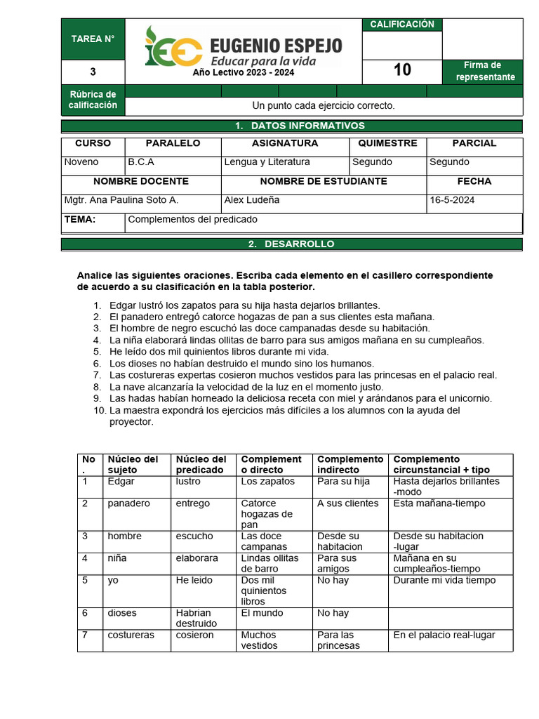 Tarea Complementos Predicado | PDF