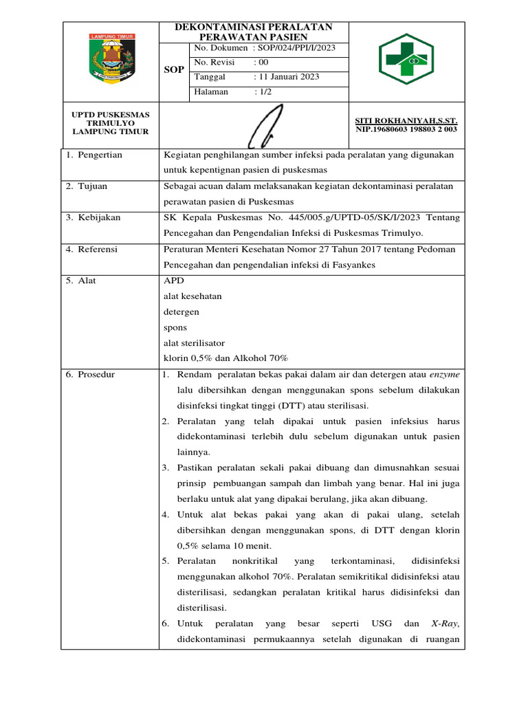 5.5.1.a SOP DEKONTAMINASI PERALATAN PERAWATAN PASIEN | PDF