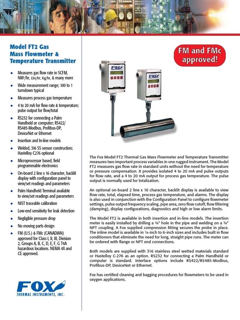 FM and FMC Approved!: Model Ft2 Gas Mass Flowmeter & Temperature ...