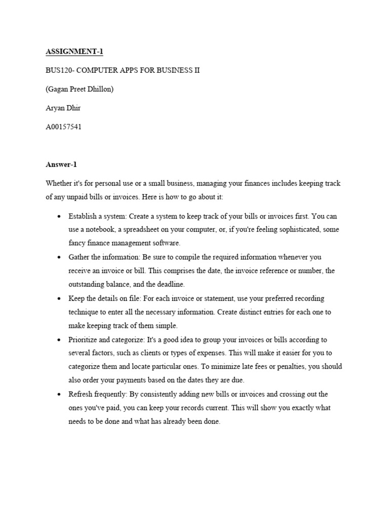 Assignment-1 Aryan Dhir A00157541 GaganSir Wali | PDF | Quick Books | Financial Statement