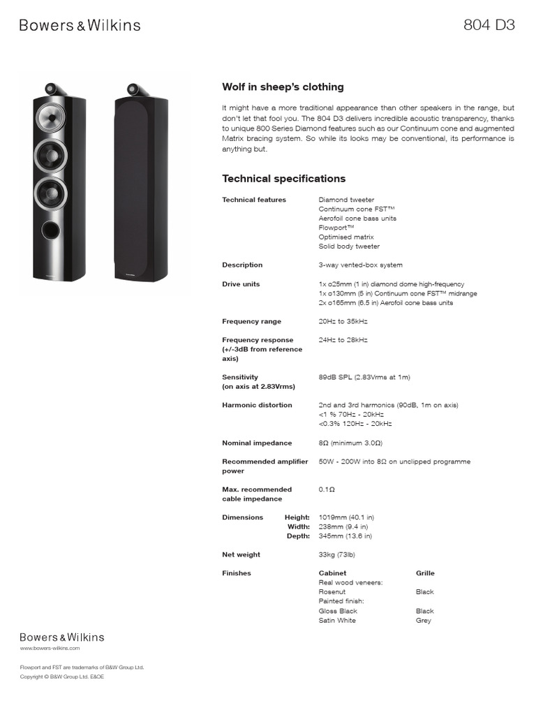 B&W 804-D3-Info-Sheet - 0 | PDF | Sound Production | Acoustics