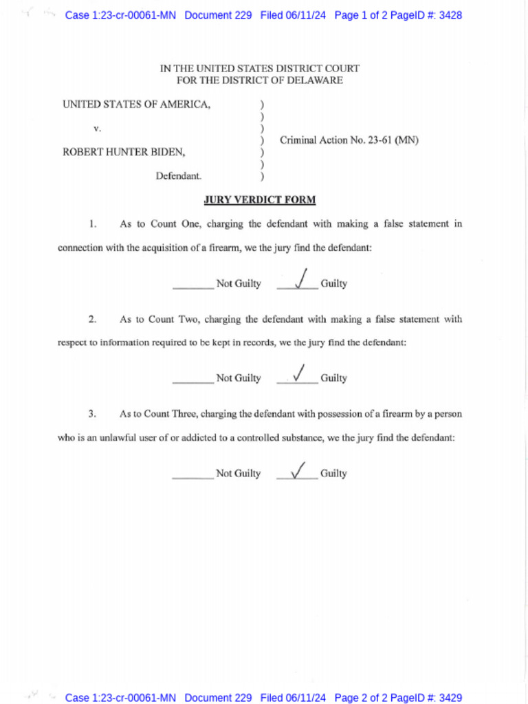 Hunter Biden Jury Verdict Form Guilty Pdf