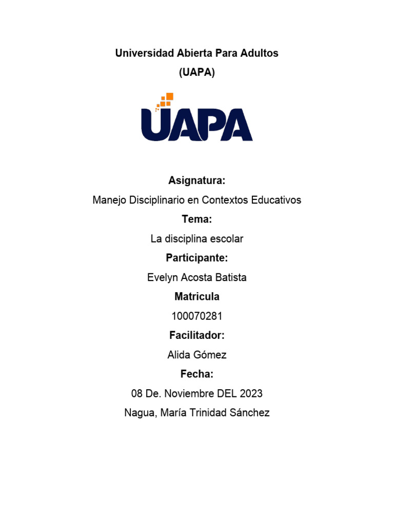 La Disciplina Escolar Act1 | PDF | Disciplinas | Comportamiento