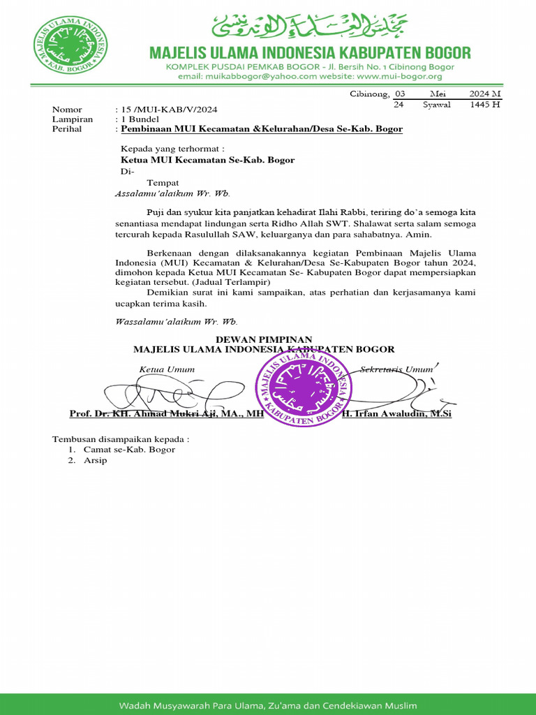 Surat Pembinaan Mui Kecamatan Tahun 2024 | PDF