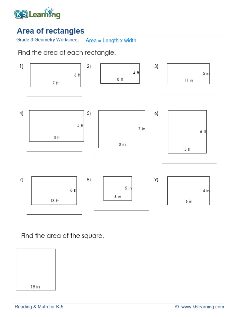 Grade 3 Geometry: Rectangle Area Worksheet | PDF