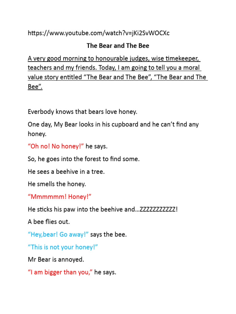The Bear and The Bee: Moral Story | PDF | Home & Garden