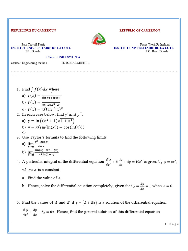 Eng Maths 1 TD - 2 | PDF | Equations | Differential Equations