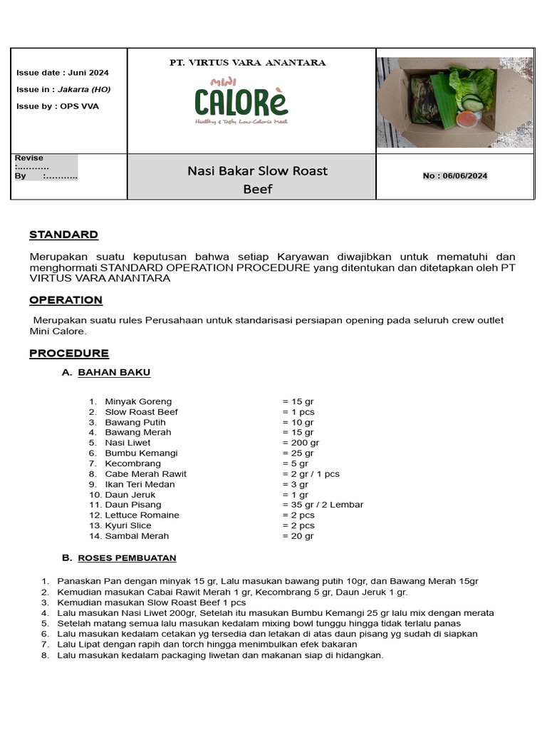 Sop - Nasi Bakar Slow Roast Beef | PDF