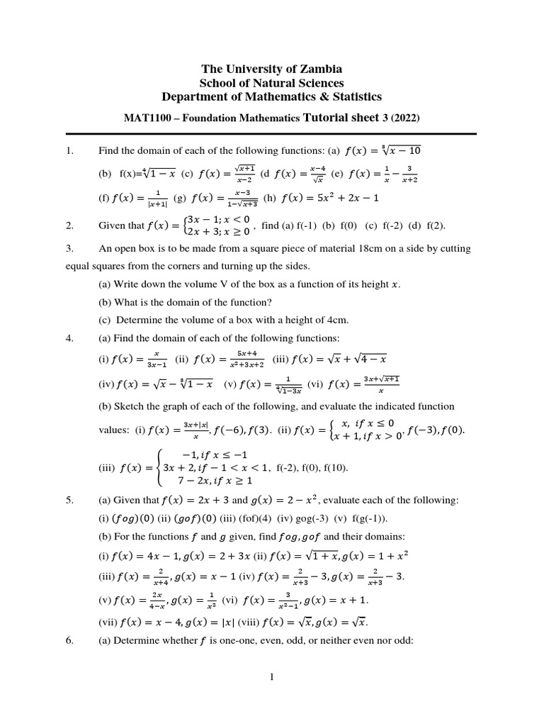MAT1100 Tutorial Sheet 3- 2022_230504_144301 | PDF | Mathematics | Mathematical Analysis