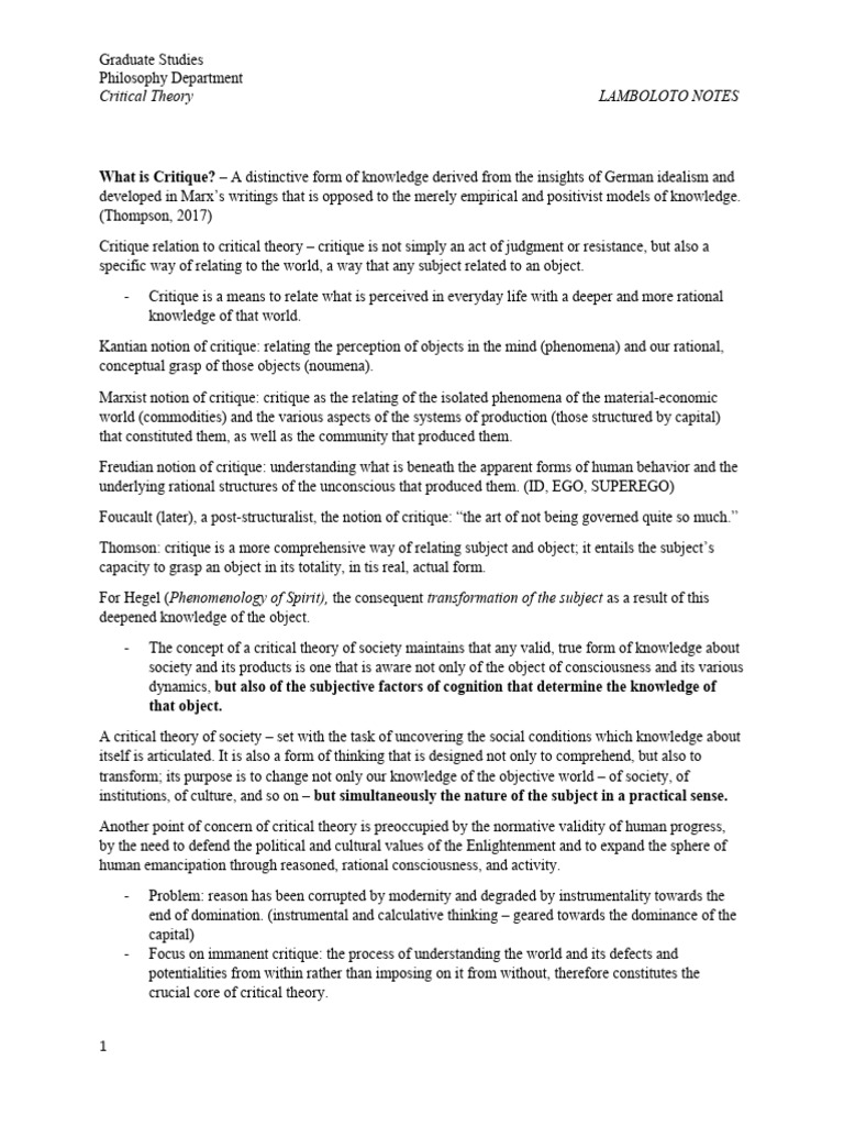 Understanding Critical Theory Concepts | PDF | Critical Theory ...