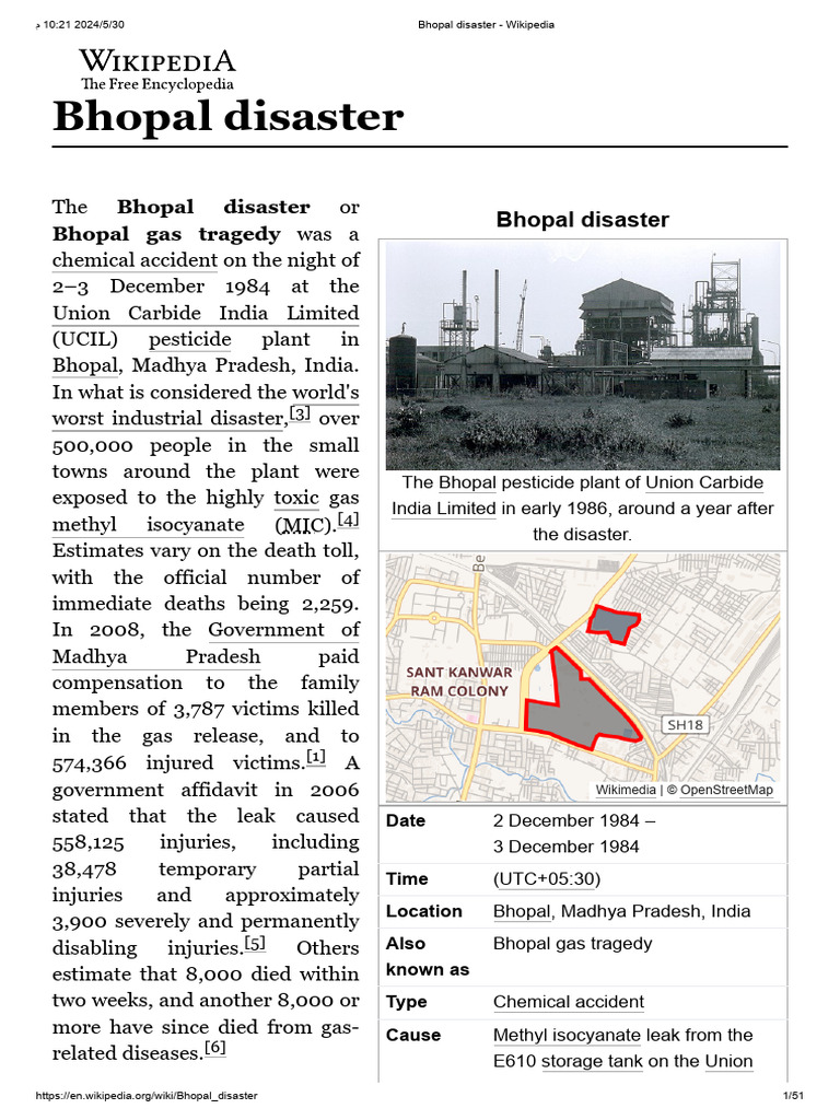 Bhopal Disaster - Wikipedia | PDF