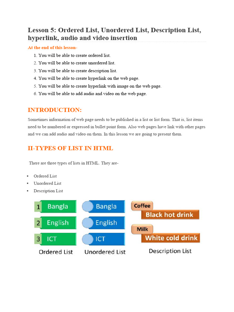 Lesson HTML List | PDF | Hyperlink | Html Element