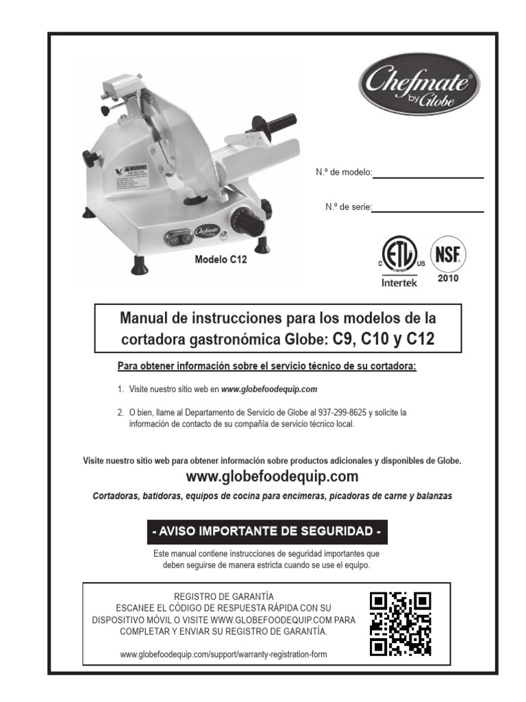 Manual de Cortadora Globe C12 en Español | PDF | Alimentos | Agua