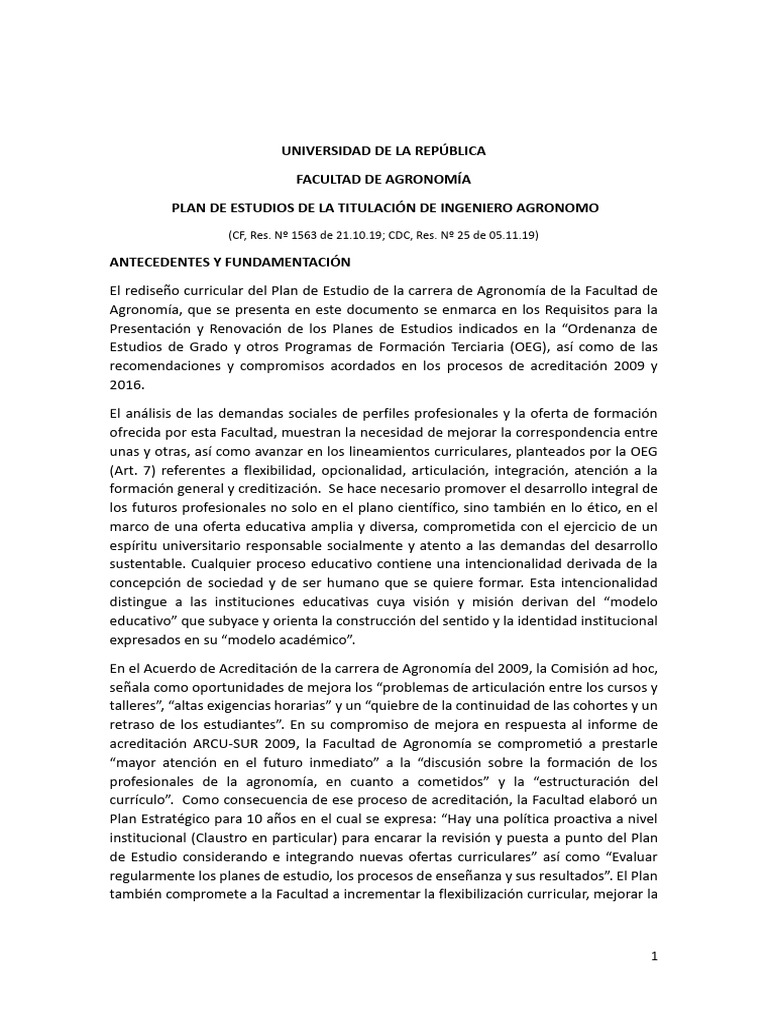 Plan De Estudios Pe2020 Link 2 PDF Plan De Estudios Agronom a