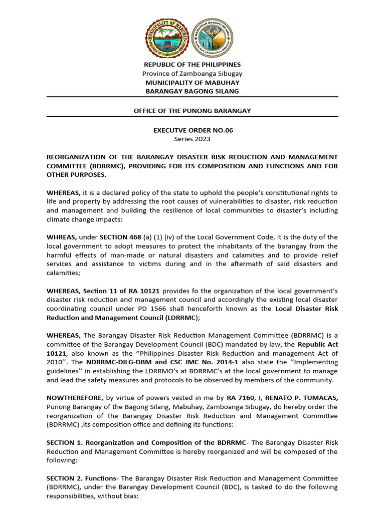 Eo BDRRMC & Reso | Download Free PDF | Disaster Risk Reduction ...