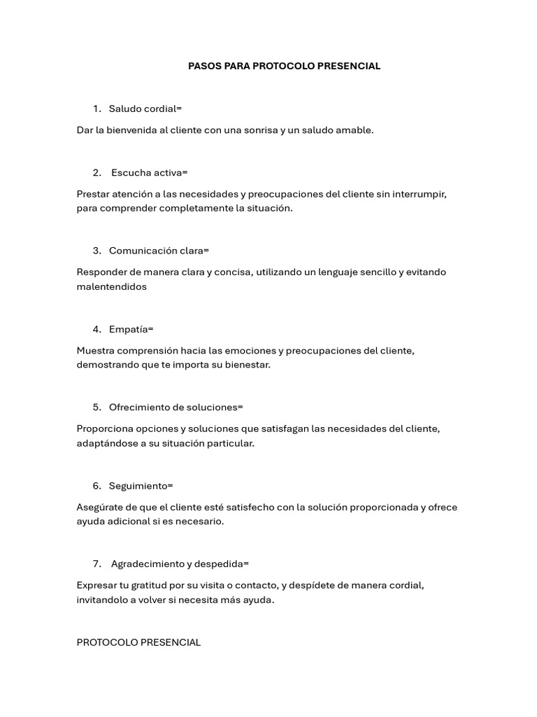 Pasos para Protocolo Presencial | PDF | Cliente