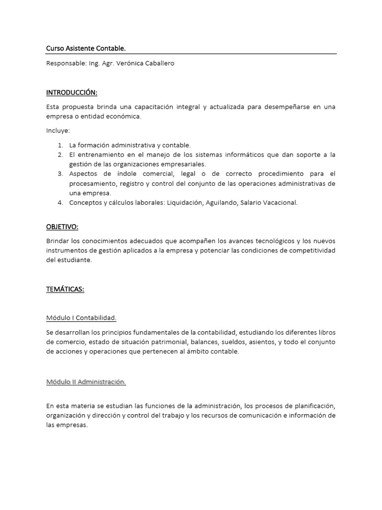 Programa Curso Asistente Contable | PDF | Contabilidad | Business