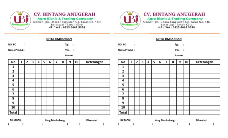 NOTA TIMBANGAN 2 Hal | PDF