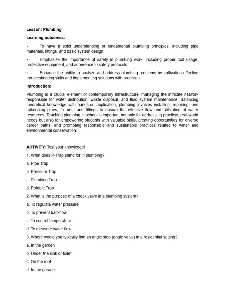 Plumbing Lesson | PDF | Plumbing | Tap (Valve)