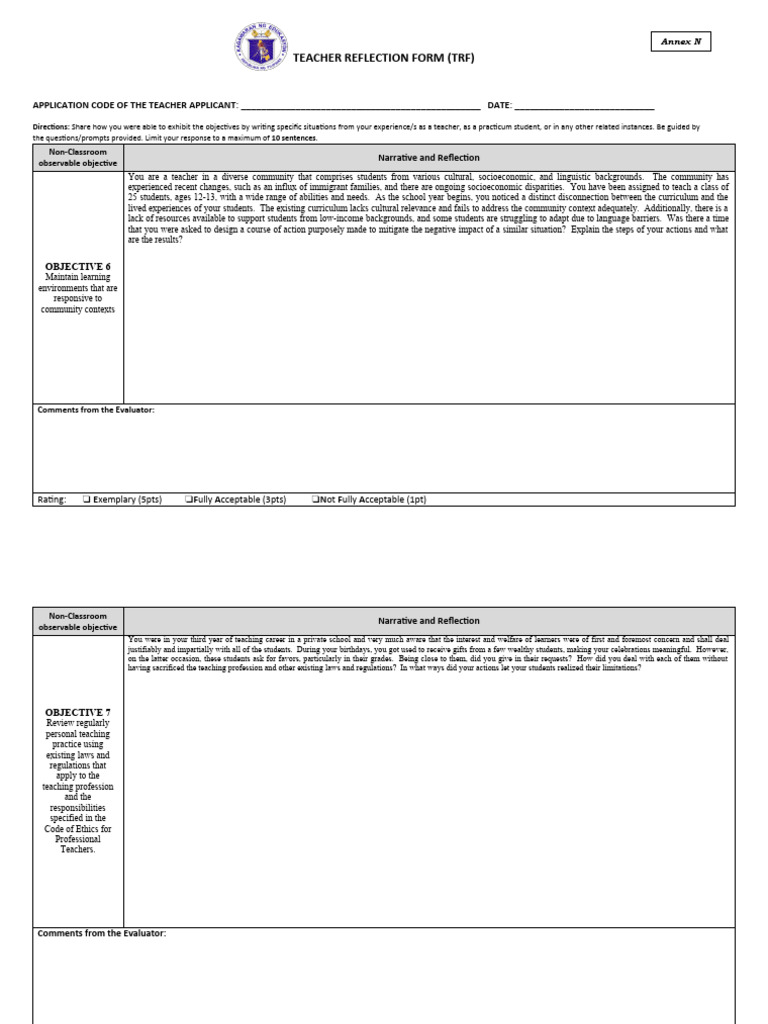 Teacher Reflection Form for Educators | PDF | Teachers | Curriculum