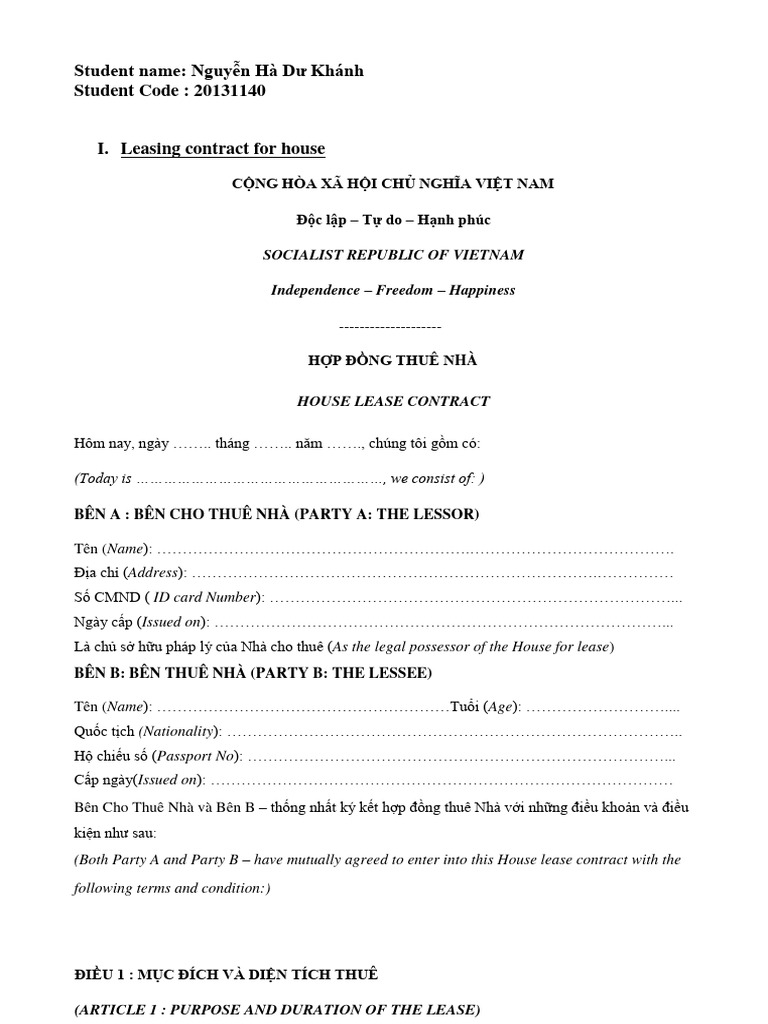 Leasing Contract-Nguyen Ha Du Khanh | PDF
