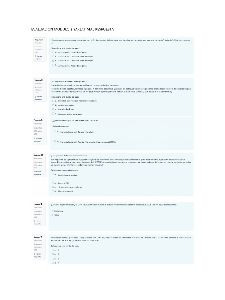 Evaluacion Modulo 2 Sarlat Mal Respuesta | PDF