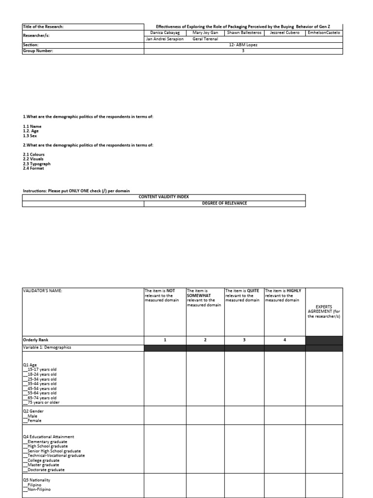 Sample Content Validation Sheet For Validator | Download Free PDF ...