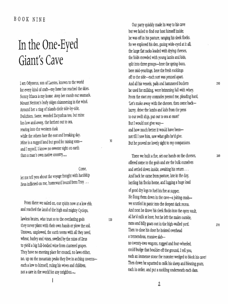 The Odyssey - Book 9 The Cyclops | PDF