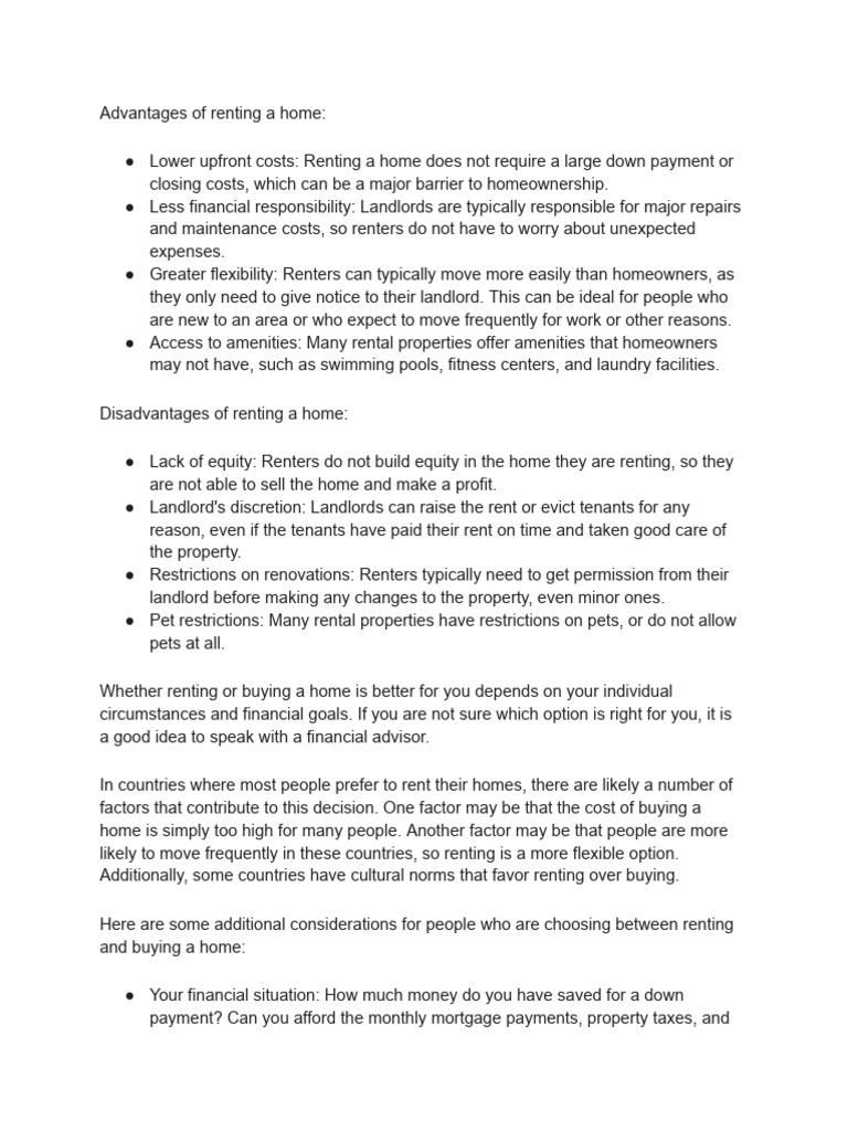 In Some Countries, Most People Prefer To Rent Their Houses Rather Than Buy Their Houses. - What ...