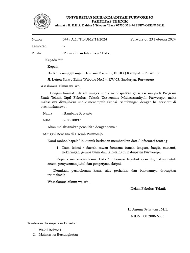 Surat Permohonan Data | PDF