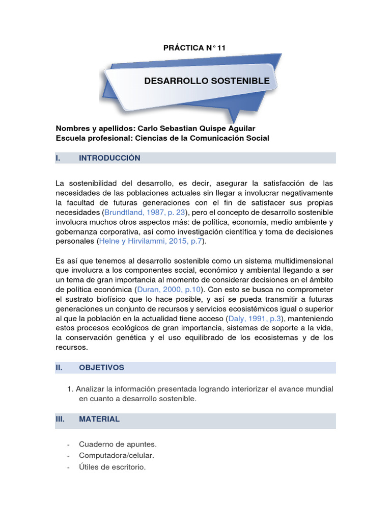 Practica #11 - Desarrollo Sostenible | PDF | Sustentabilidad | Desarrollo sostenible